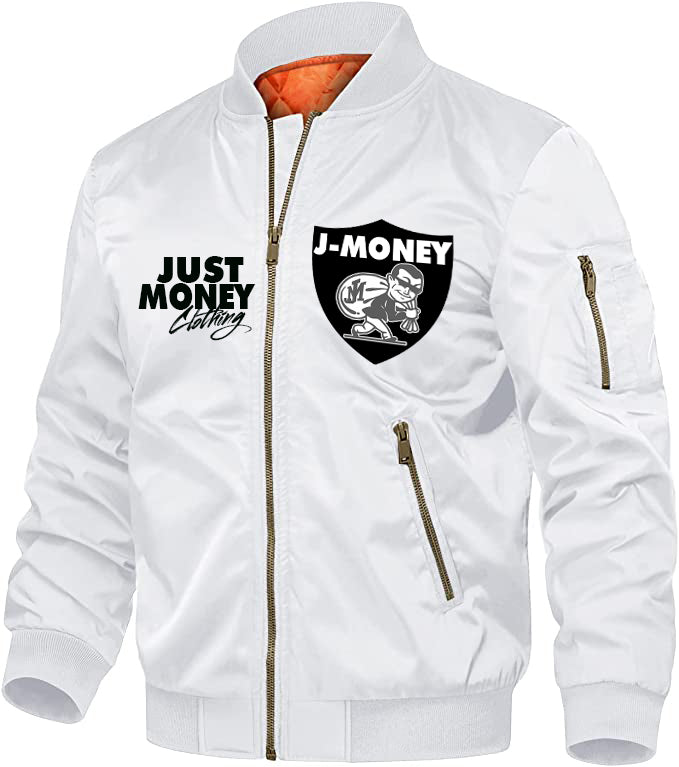 VIVA LAS VEGAS MONEY MAN VARSITY JACKET (WHITE) – JUST MONEY CLOTHING